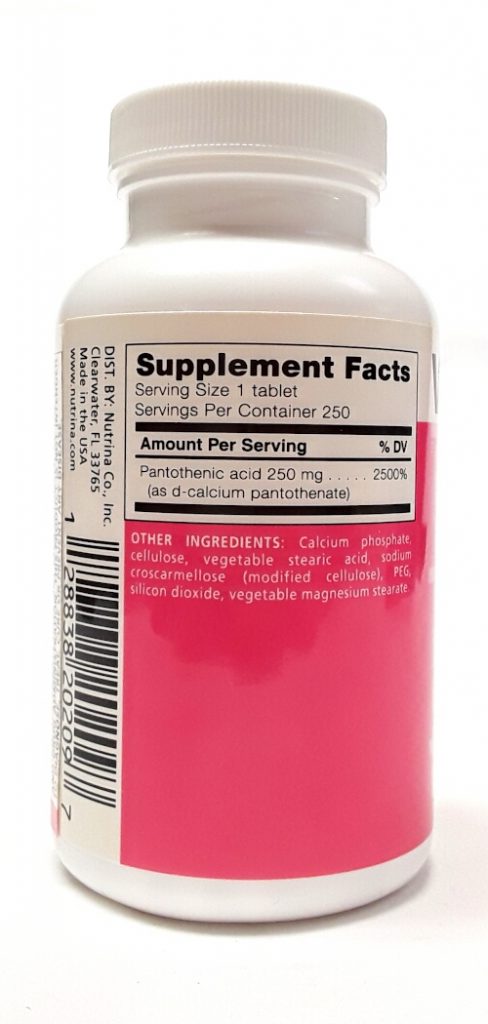 Standard Vitamins Vitamin B5 Pantothenic Acid 250 mg, 250 tablets