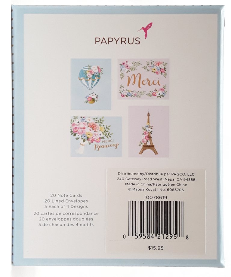 Papyrus Merci Flowers Boxed Note Cards And Envelopes, 20-Count