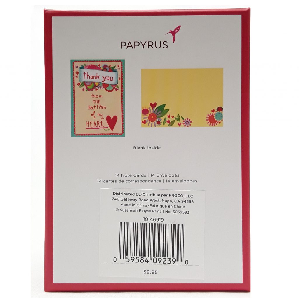 Papyrus Thank You From The Bottom Of My Heart Boxed Note Cards, 14-Count