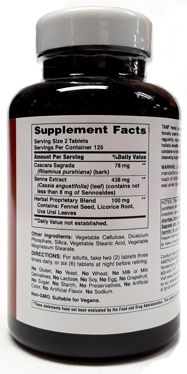 American Health® Tam Herbal Laxative 250 tabs