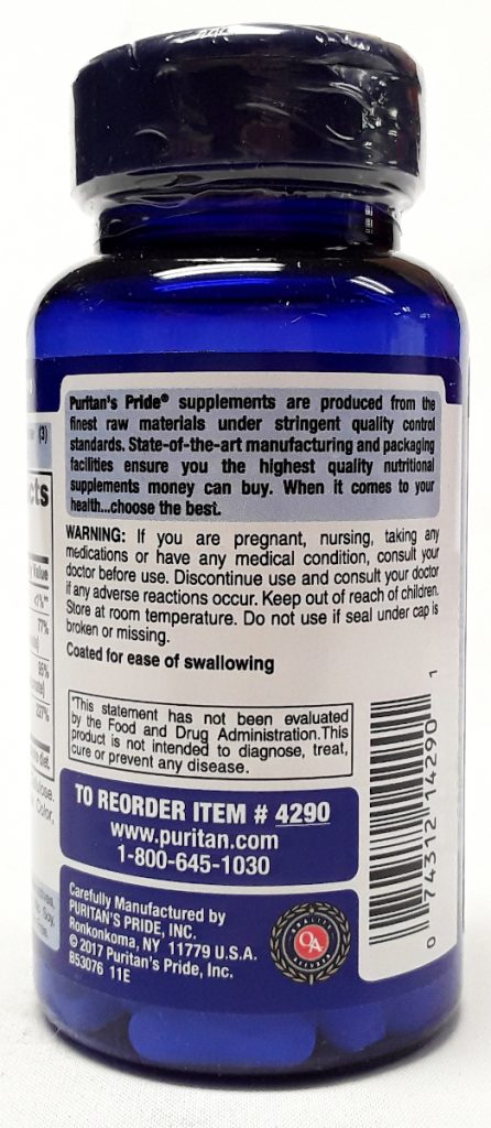 Puritan's Pride Chelated Calcium Magnesium Zinc 100 caplets